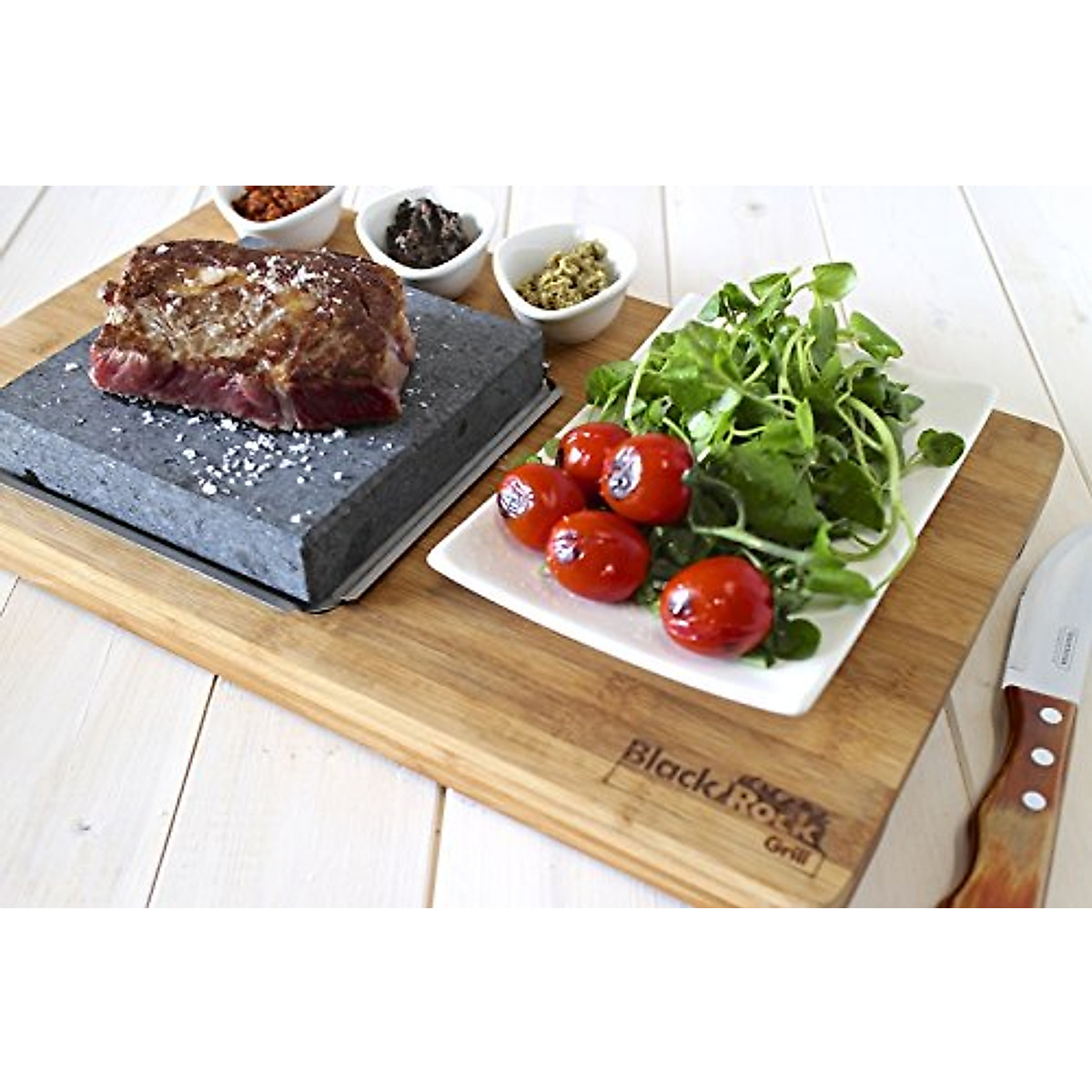 Black Rock Grill Steak On The Stone Set, Hot Rock Grill Table Top Lava Cooking Stone (One Gift Set)