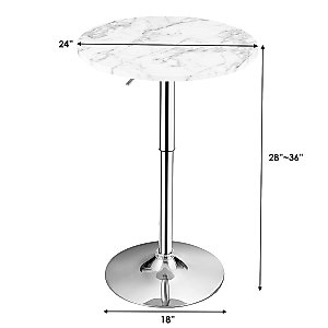 Giantex Round Pub Table Height Adjustable, 360° Swivel Cocktail Pub Table with Sliver Leg and Base for Home, Bar Table (White)