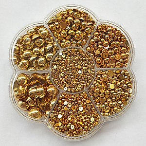 Chenkou Craft 3000PCS 7 Sizes (2.5/3/4/5/6/8/10mm) 1 Box Gold Round Flatback Imitation Half Pearls Bead Loose Beads Gem (Gold Half Ball)