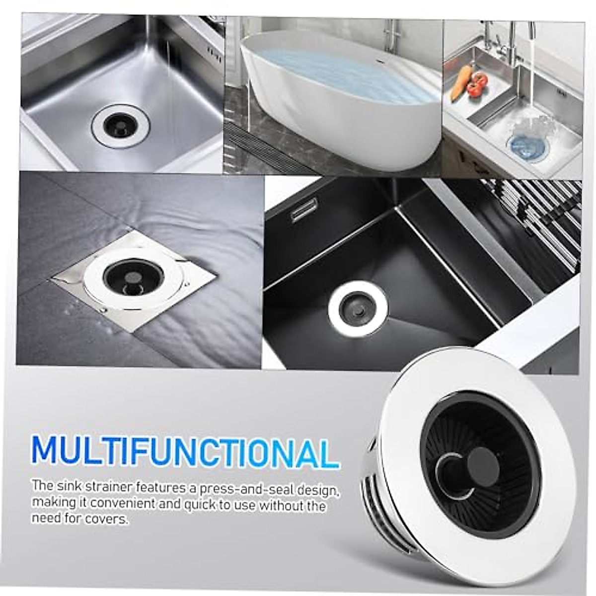 Homoyoyo Kitchen Sink Filter Sink Drain Strainer Push Type Sink Strainer Kitchen Sink Stopper Bathtub Drain Plug Drain Stopper Plunger Sink Strainer Kitchen Drain Stoppers Plastic Grey