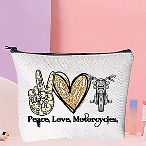 WZMPA Motorcyclist Cosmetic Bag Ride Safe Biker Gift Peace Love Motorcycle Makeup Zipper Pouch Bag For Friend Family (Peace Motorcycle)
