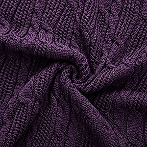 Aormenzy Cable Knit Throw Blankets 50 x 60 Inches, Soft Cozy and Lightweight Knitted Blanket, Machine Washable Acrylic Blanket, Decorative Throw Blanket for Couch Sofa Bed, Dark Purple