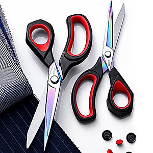 LIVINGO 2 Pack Premium Tailor Scissors Heavy Duty Multi-Purpose Titanium Coating Forged Stainless Steel Sewing Fabric Leather Dressmaking Comfort Grip Shears Professional Crafting (8.5+9.5INCH)