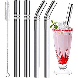 Vinaco Stainless Steel Smoothie Straws, 0.4'' Extra Wide Reusable Metal Drinking Straws for Milkshake, Smoothie, Beverage, Set of 4 with 1 Cleaning Brush