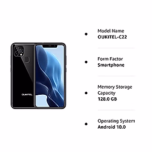 OUKITEL C22 Unlocked Cell Phone, 2021 Dual SIM Smartphone 5.86 Inch HD Screen+, 4GB+128GB Android 10 T-Mobile, Rear 3 Camera Face/Fingerprint ID(Black)