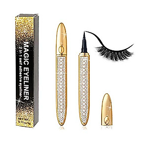 2020 Upgraded Self-adhesive Eyeliner,2 in 1 Eye Liner Pen Diamond Bling Glitter Liquid Eyeliner No Glue, Non Magnetic, Eye Liner for Eye Makeup and Wear Normal False Eyelashes (Queen Pearl White)