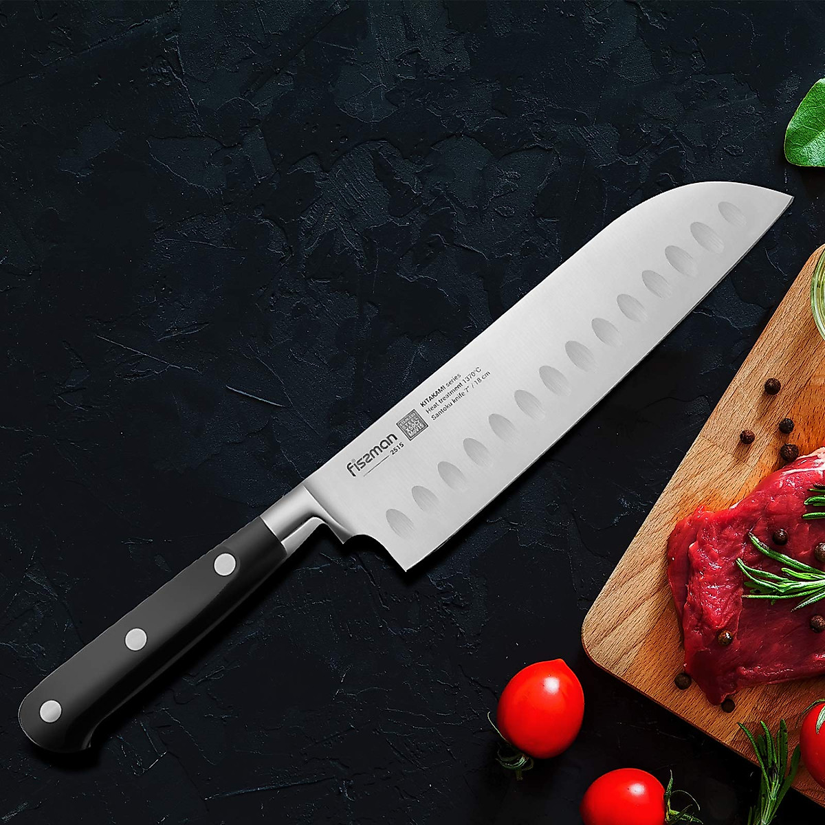 FISSMAN Santoku Knife 7 inch KITAKAMI Series Knives (X50CrMoV15 steel) - Stainless Steel Multipurpose Knife Ergonomic Non-Slip Handle