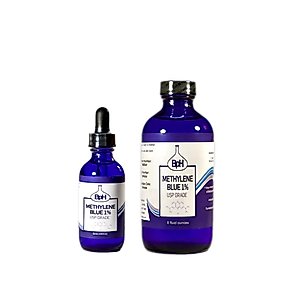 Methylene Blue, 1% USP (Pharmaceutical) Grade: 50 mL Bottle with 8 oz Refill 2-Pack Glass Kit; 3rd Party Tested