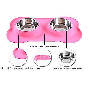 Hubulk Pet Dog Bowls 2 Stainless Steel Dog Bowl with No Spill Non-Skid Silicone Mat + Pet Food Scoop Water and Food Feeder Bowls for Feeding Small Medium Large Dogs Cats Puppies (S, Pink)