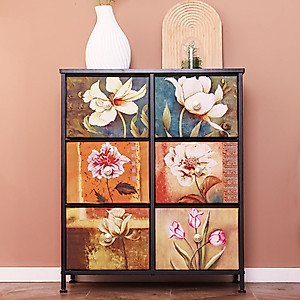 Walmokid Dresser for Bedroom with 6 Drawers, Chest of Drawers with Easy Pull Handle, Storage Dresser with Fabric Drawers, Dresser with Wood Top for Closet, Living Room, Hallway, Nursery, Entryway