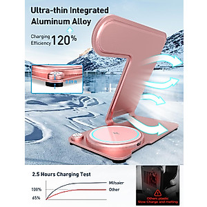 Malfsaier 3 in 1 Charging Station Pink,Aluminum Alloy Multiple Fast Wireless Charger Stand for iPhone 15/14/13/12/11/Pro/Max/XS/XR/X/8/Plus, for Apple Watch 7/6/5/4/3/2/SE, for AirPods 3/2/Pro