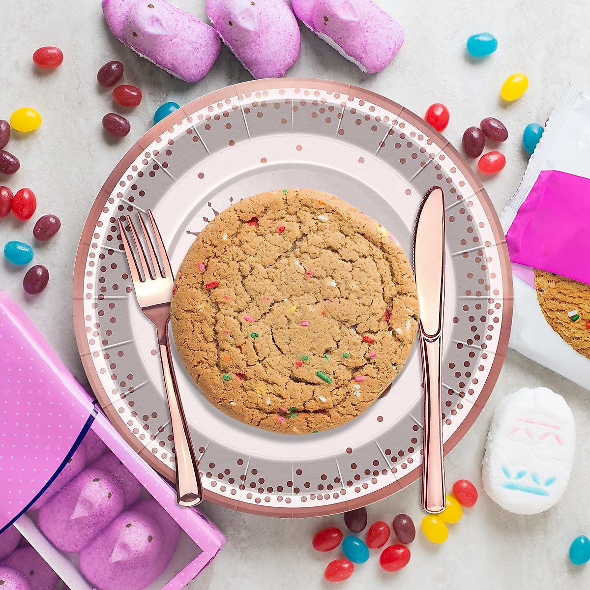 100Pcs Pink Birthday Plates rose gold plates and napkins party supplies for Girl Women