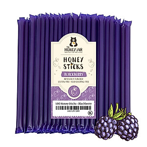 The Honey Jar Blackberry Flavored Honey Sticks - Pure Honey Straws For Tea, Coffee, or a Healthy Treat - One Teaspoon of Flavored Honey Per Stick - Made In The USA with Real Honey - (100 Count)