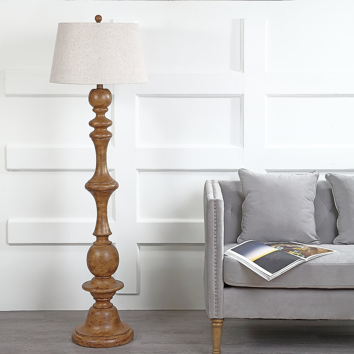 JONATHAN Y JYL3000A Taylor 67" Resin LED Floor Lamp, Farmhouse, Cottage, Rustic, French Country, Office, Living Room, Family Room, Dining Room, Bedroom, Hallway, Foyer, Brown