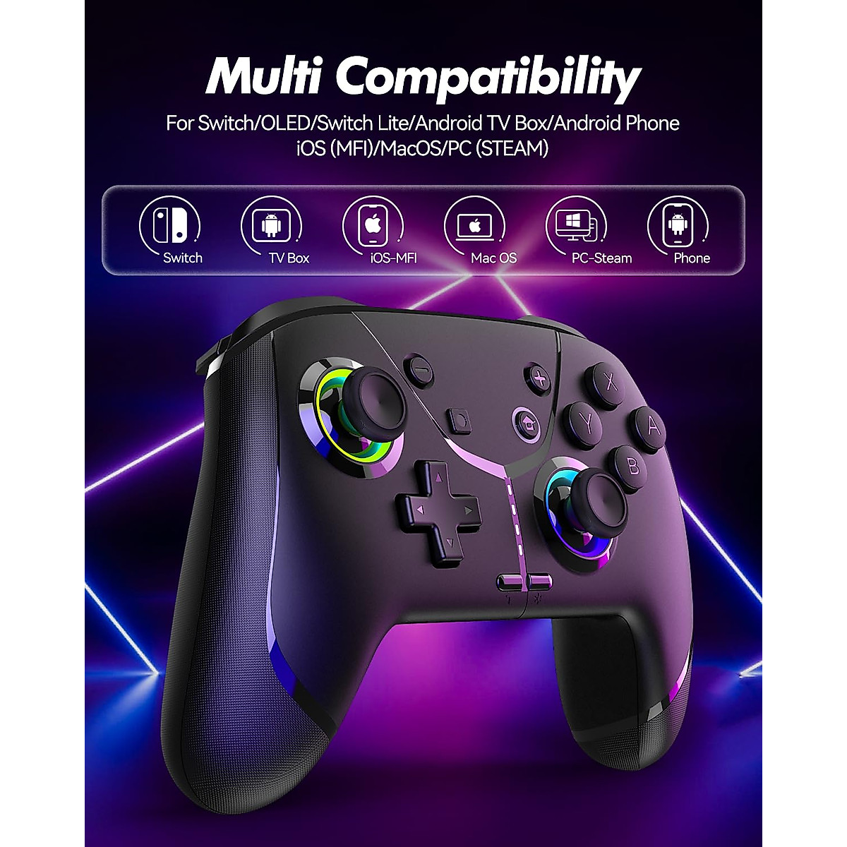 Wireless Switch Pro Controller for Nintendo Switch/Lite/OLED, Bluetooth Gaming Controller for iPhone/Android/Phone/PC/Steam/Mac/iOS/iPad/TV with Programmable/Vibration/Motion Control/Turbo/Wakeup/RGB