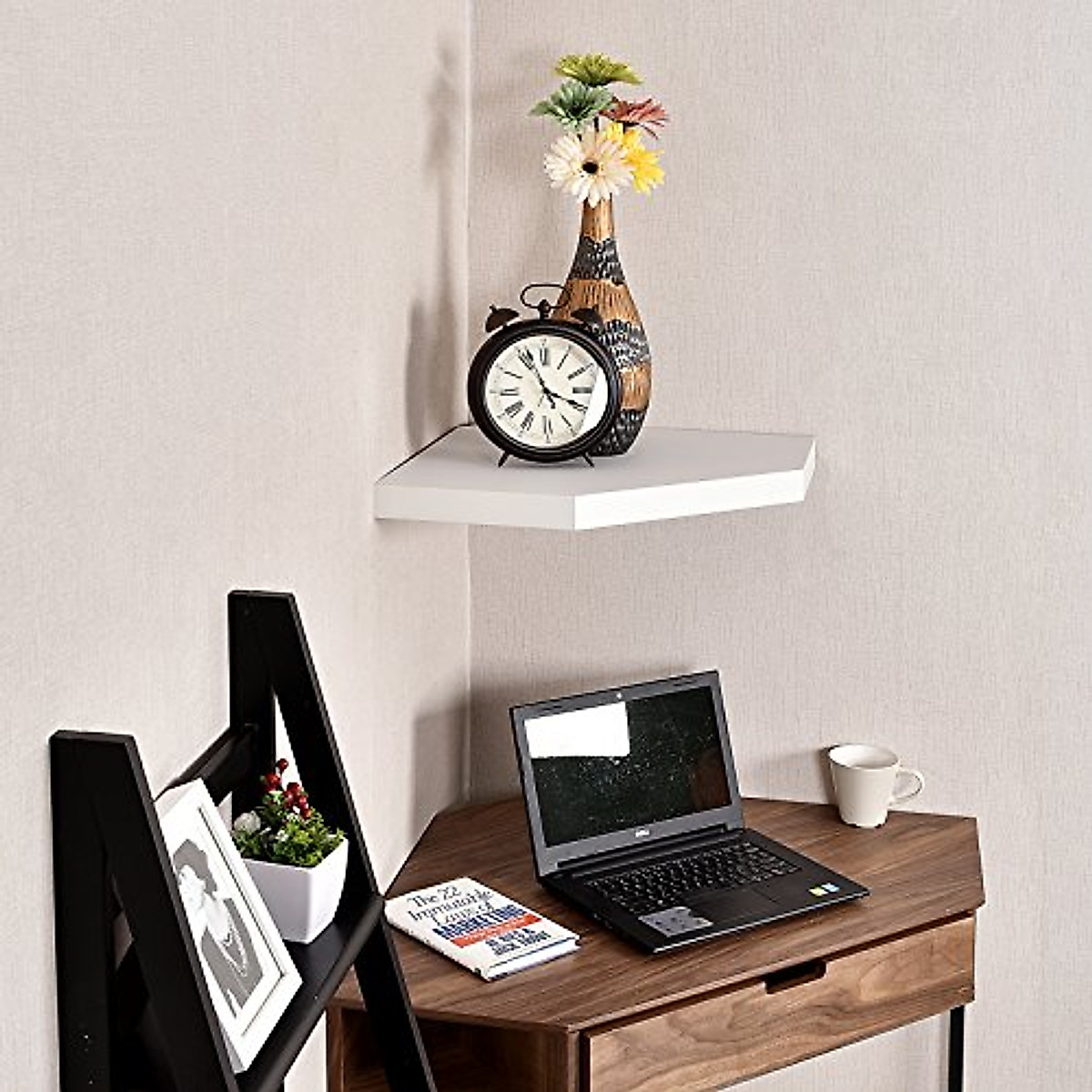 WELLAND Big Size Phoenix Corner Wall Mount Shelf for DVD Players/Cable Boxes/Games Consoles/TV Accessories, White