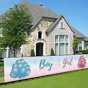 Boy or Gril Banner Backdrop Decorations, Gender Reveal Party Photo Booth Props Lawn Porch Sign Supplies, Baby Shower Décor for Outdoor Indoor (9.8x1.6ft)