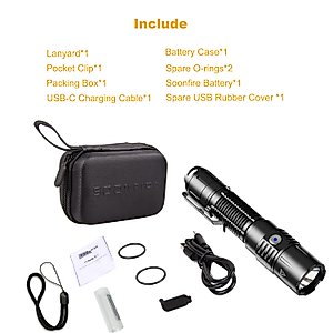 soonfire MX75 Ultra Bright Tactical Flashlight with Battery, USB C Fast Charging Rechargeable Flashlights, Powered by Customized Battery, Long Run Time for Emergency, EDC and Searching