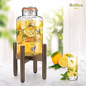 BETSEO Drink Dispenser Stand - Beverage Jar and Water Plastic Jug Holder - to plant flower pots - Adjustable up to10-inch Wide (Water Dispenser-Walnut)