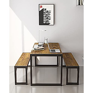 Dining Table Set for 4, 4 Seat Dining Room Table Set, 3 Piece Kitchen Table Set, Rectangular Table Set, Wood Modern Table and Bench Set, 45.5 x 30.4 x 30.4 inch, Metal Frame and MDF Board (Retro)