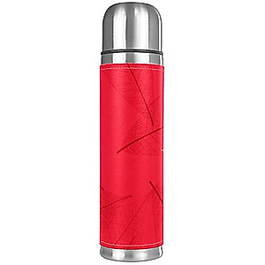 Stainless Steel Leather Vacuum Insulated Mug Leaf Thermos Water Bottle for Hot and Cold Drinks Kids Adults 16 Oz