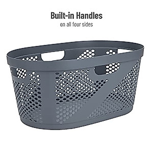 Mind Reader Basket Collection, Laundry Basket, 40 Liter (10kg/22lbs) Capacity, Cut Out Handles, Ventilated, 14.5"L x 23"W x 10.5"H, Gray