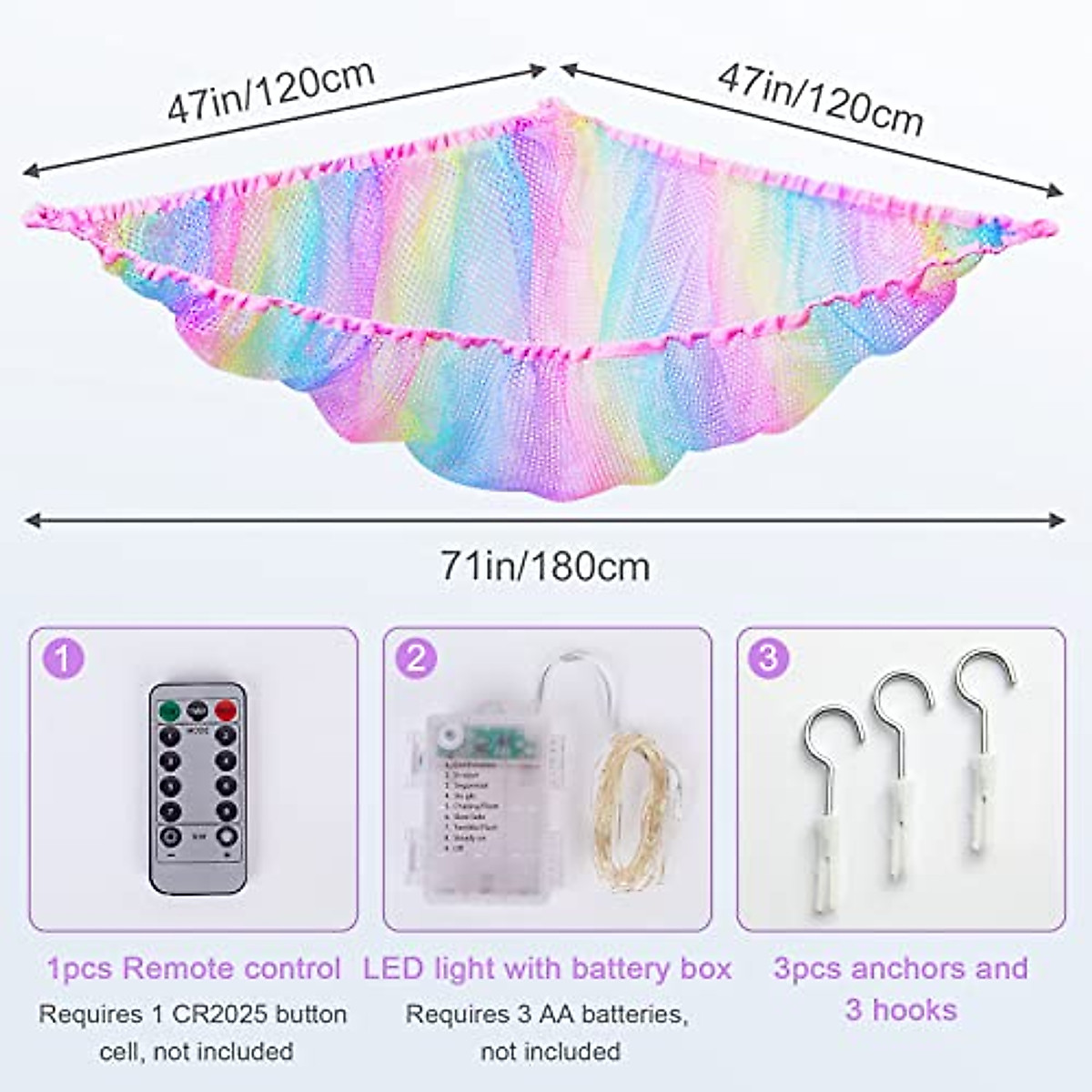 Stuffed Animals Hammock Kids Toy Storage with LED Light Unicorn Castle Plush Toy Organizer Coner Hanging Stuffed Animals Holder For Nursery Kids Girls Room Decor