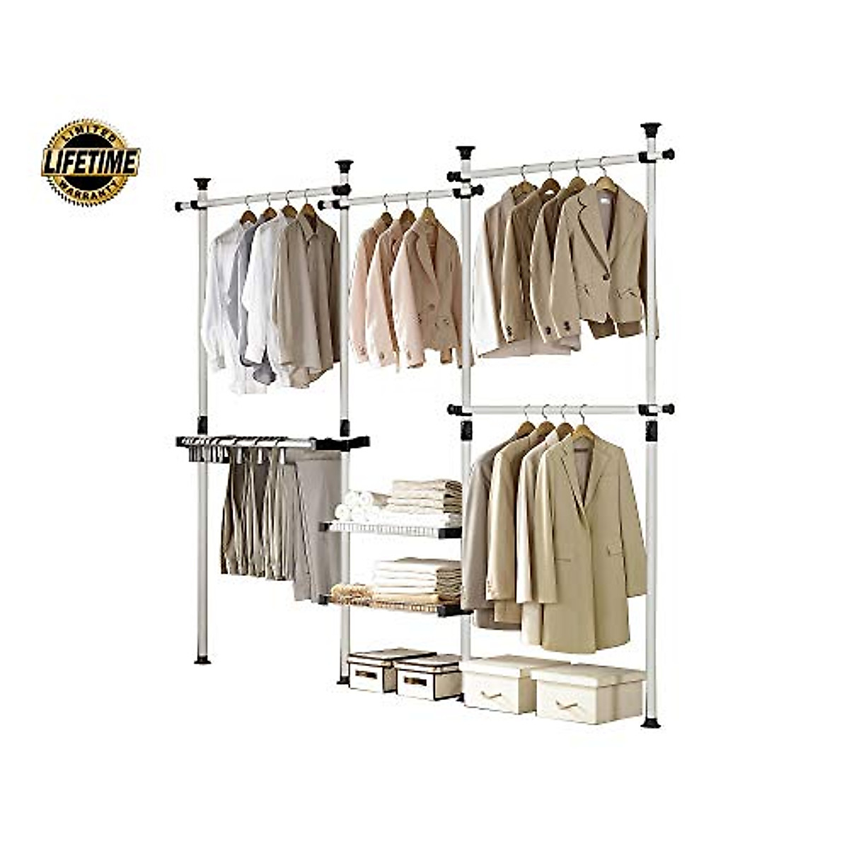 PRINCE HANGER, Deluxe Pants & Shelf Hanger, Clothing Rack, Clothes Organizer, Pants Hanger, Freestanding, Tension Rod, Closet system, Closet organizer, Clothes rack, Heavy Duty, PHUS-0052, Made in Korea