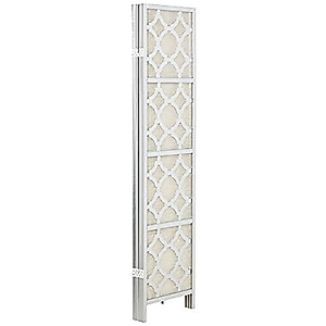 Roundhill Furniture Quarterfoil Infused Diamond Design 4-Panel Room Divider, Silver