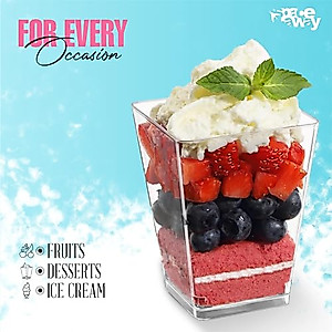 Space Away 50Pack 5oz Dessert Cups Square Parfait Cups with Lids Dessert Bowls Clear Dessert Cups with Lids & 50 Spoons for Parties & Events Mini Dessert Cups Appetizers Pudding Fruit Ice Cream Cups