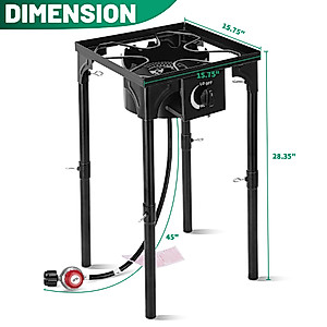 FSUON Outdoor Camping Stove, 130000 BTU, Propane Gas Cooker with Detachable Legs, High Pressure Single Burner, 30 PSI Regulator