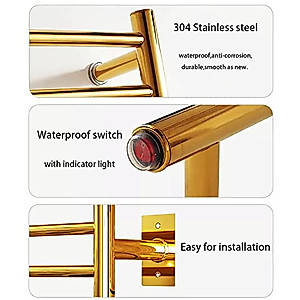 WTTTTW Towel Warmer Rack 14 Bars Wall Mounted Towel Heater, Stainless Steel Towel Warmer Rack, Clothes Drying Rack, Gold