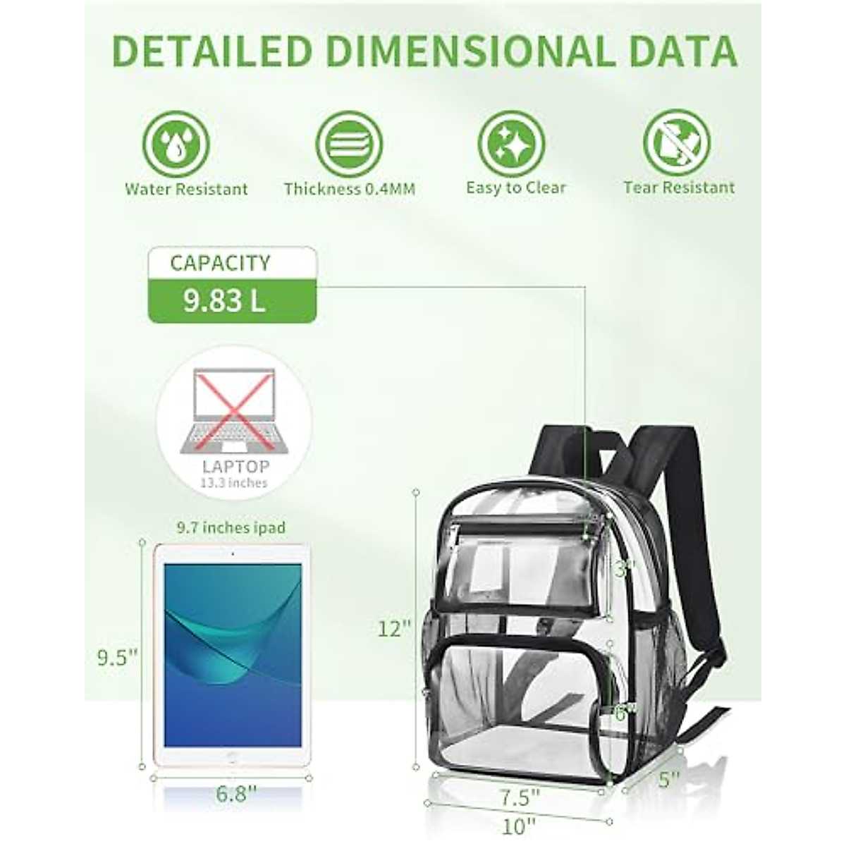 MAY TREE Small Clear Backpack Stadium Approved for Women Clear Bag for Stadium Events Concert Sporting, Black