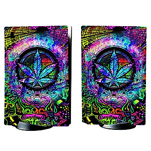 PlayVital Psychedelic Leaf Full Set Skin Decal for ps5 Console Disc Edition, Sticker Vinyl Decal Cover for ps5 Controller & Charging Station & Headset & Media Remote