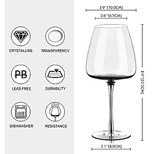 L＆J Home Red Wine Glasses Set of 4 - Hand-Blown Primary Colored Sandwich Burgundy Glasses with Smoke Hue Design - Premium Crystal Clear Wine Glasses - 21 Ounce