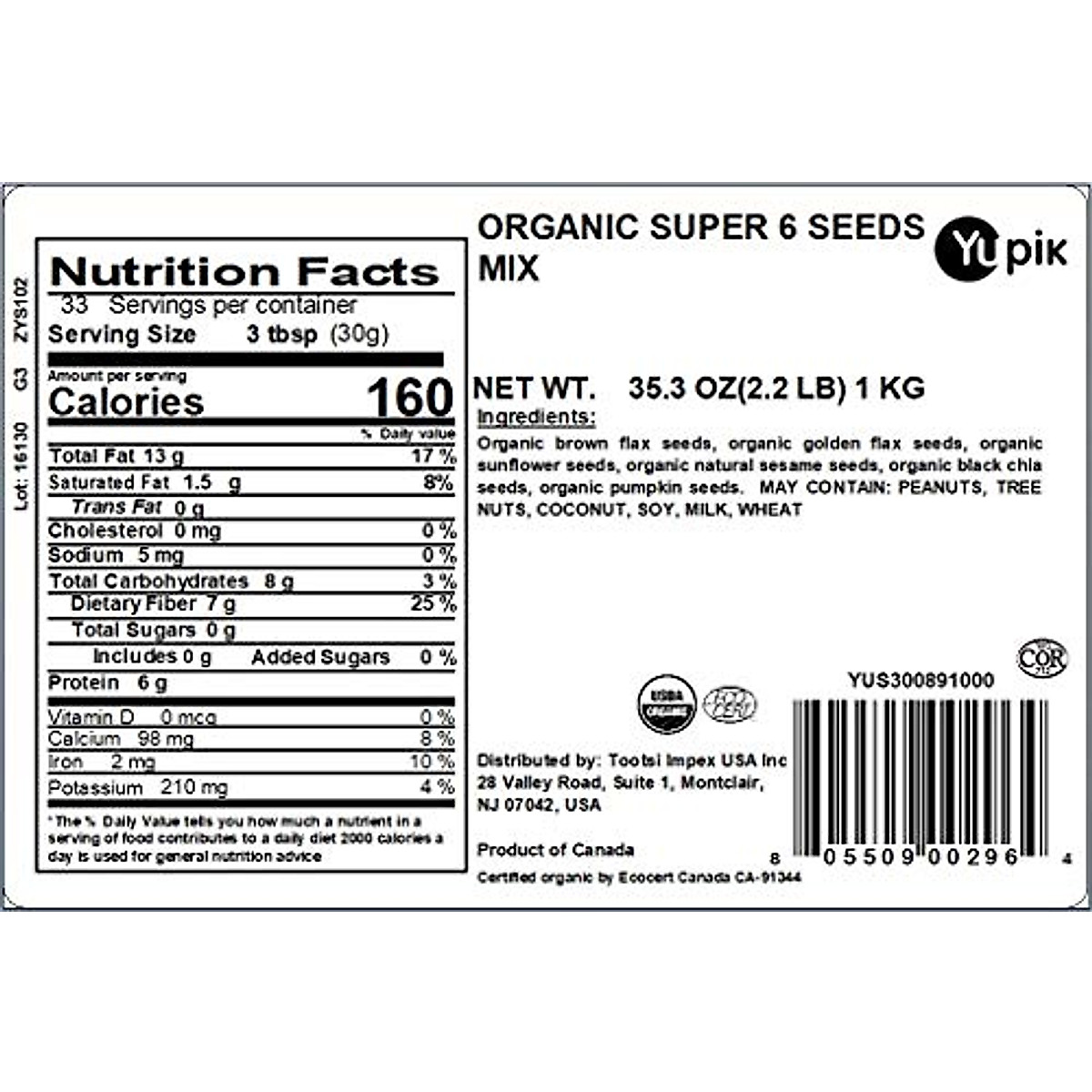 Yupik Organic Super 6 Seeds Mix, 2.2 lb, Non-GMO, Vegan