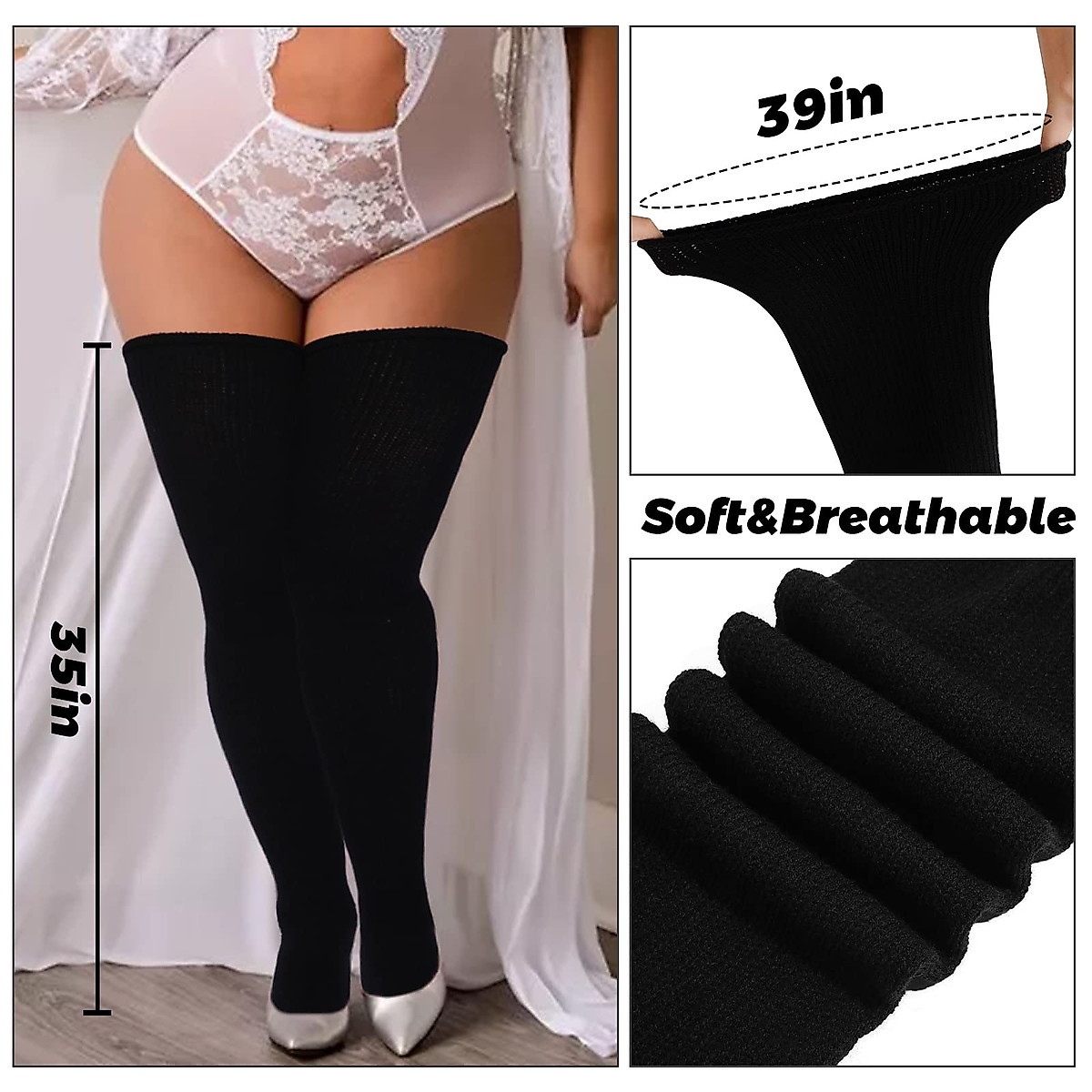 Abodhu Plus Size Thigh High Socks for Women- Extra Long Over the Knee High Socks for Thick Thighs- Womens Thigh High Socks