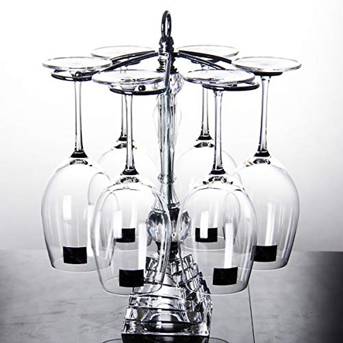 XINDAM 6 Hook Design Tabletop Stemware Rack/Rotate 6 Wine Glass Storage Holder Stand Air Drying Rack，Perfect for Bar, Wine Cellar, Basement, Cabinet, Pantry, etc