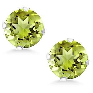 Gem Stone King 925 Sterling Silver Green Peridot Stud Earrings For Women (2.00 Cttw, Gemstone Birthstone, Round 6MM)