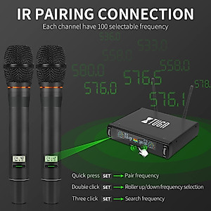 XTUGA U-260 2x100 Channel UHF Wireless Microphone System,Dual Wireless Mics Dynamic Handheld Microphone Adjustable Frequency, Auto Scan, 492ft for Church/Karaoke/Weddings/Events