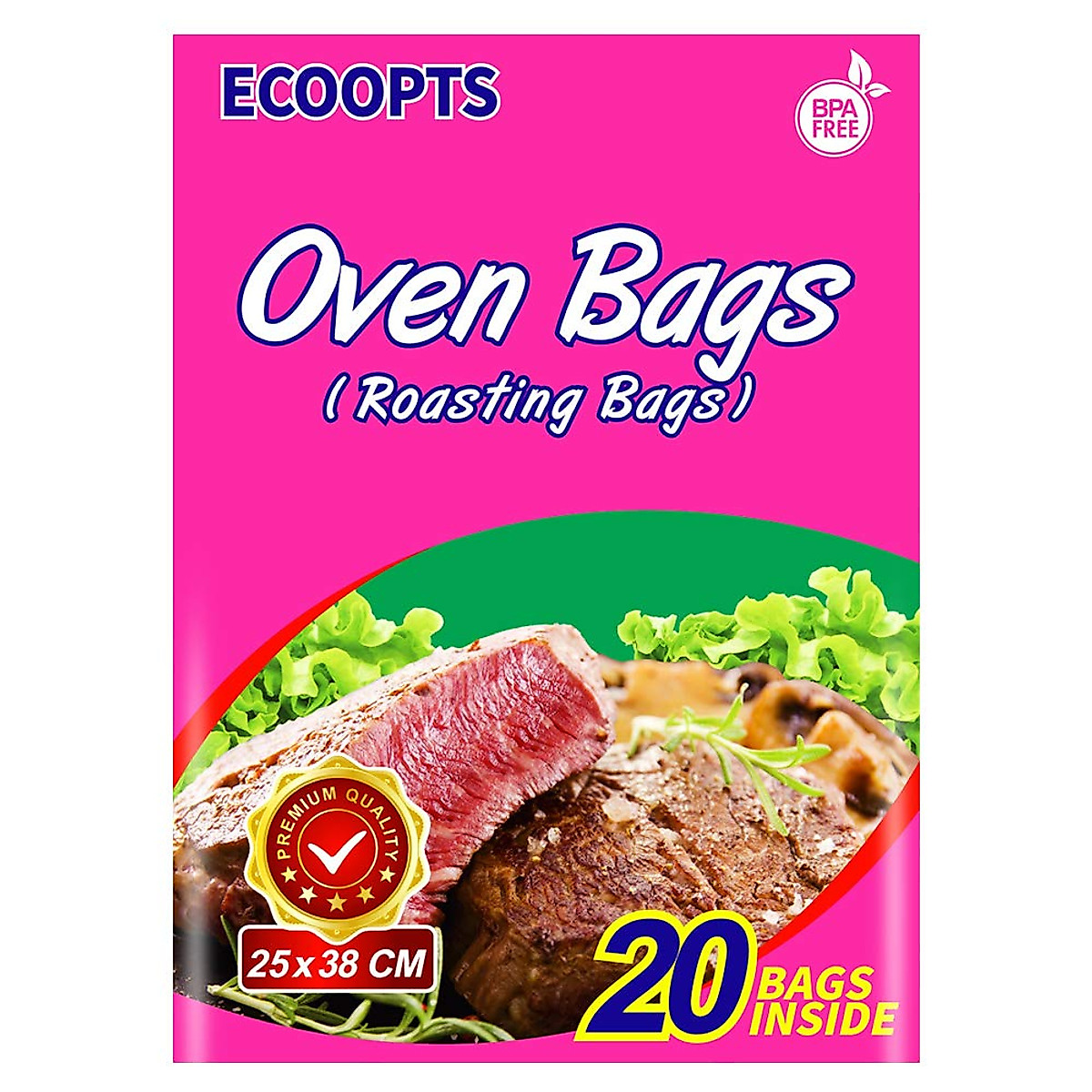 ECOOPTS Oven Bags Cooking Roasting Bags for Chicken Meat Ham Seafood Vegetable - 20 Bags (10 x 15 IN)