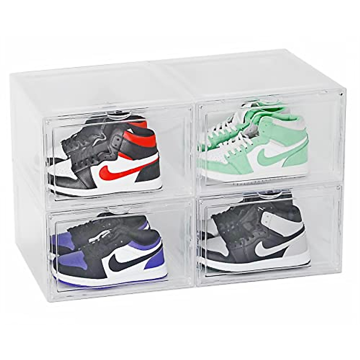 BYFU 4 Pack Shoe Box Side Open, Plastic Stackable Shoe Storage Organizer Shoe Container Sneaker Box for Men Women Shoe (Transparent)