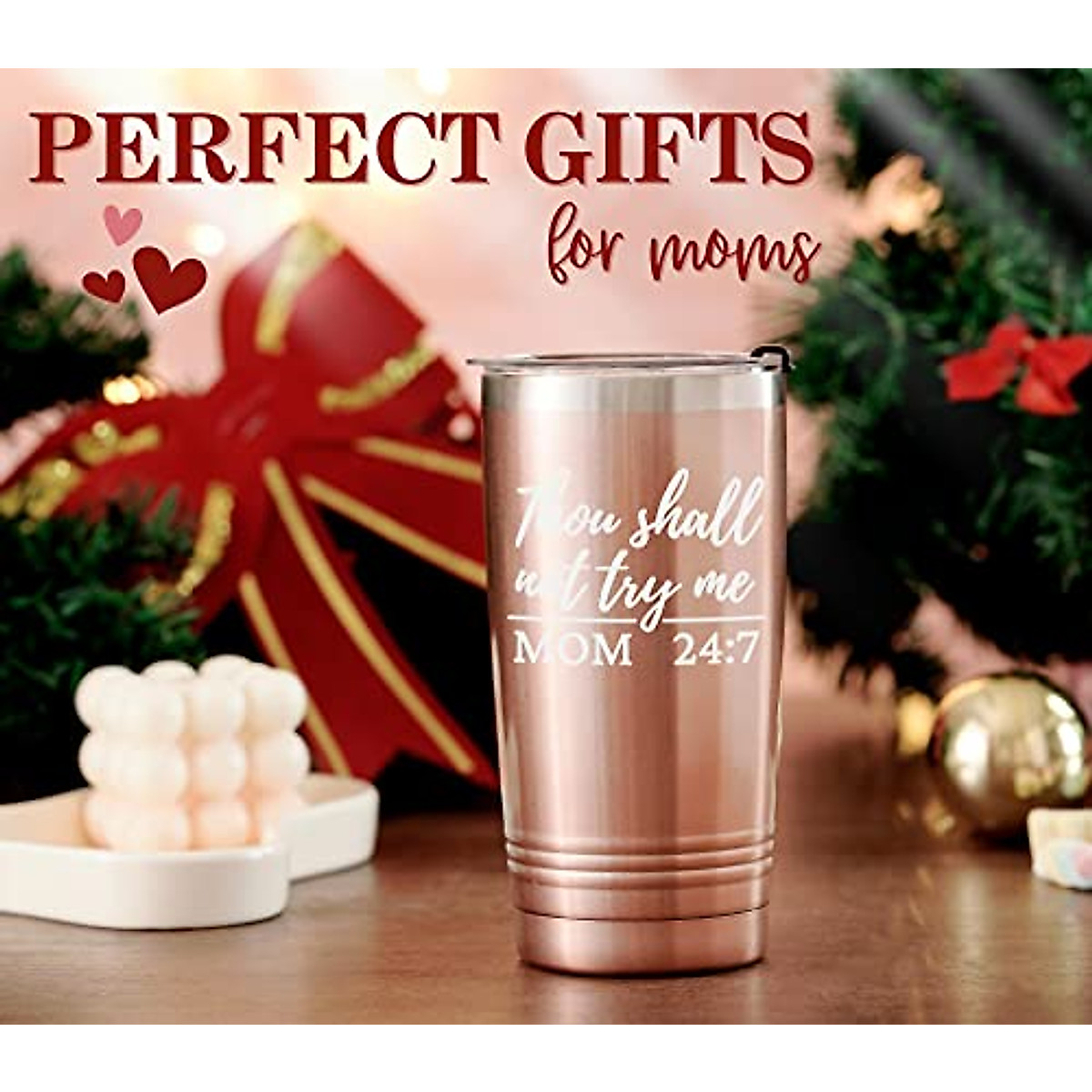 Onebttl Funny Mom Gifts from Daughter, Son, for Birthday, Mother's Day, Christmas, 20oz Tumbler Mug with Lid and Straw - Thou Shall Not Try Me