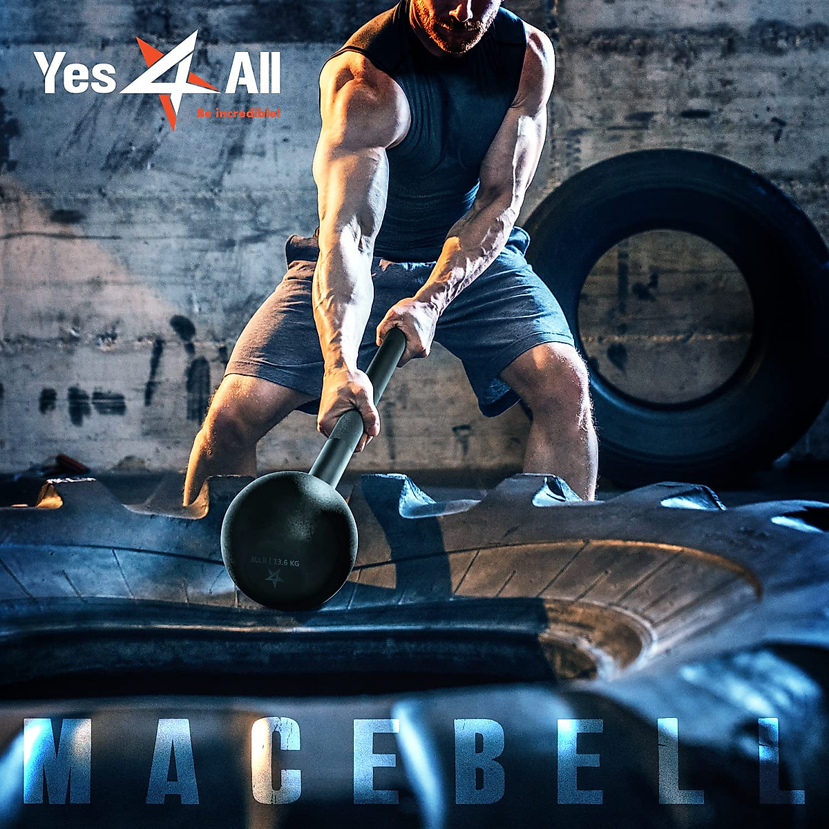 Yes4All Steel Mace Bell for Strength Training, Shoulder, Grips & Forearms Workouts - 15 Pounds
