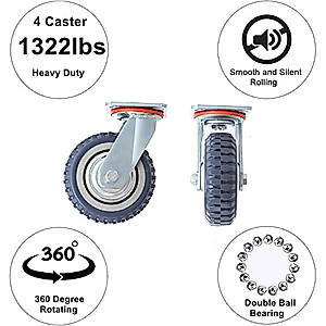 Chrov 6 Inch Heavy Duty Plate Casters Wheels Set of 4 Swivel Casters 1322lbs Smooth Silent 360 Degree Rotation Ball Bearing (2 with Brake Lock, 2 Without Brake)