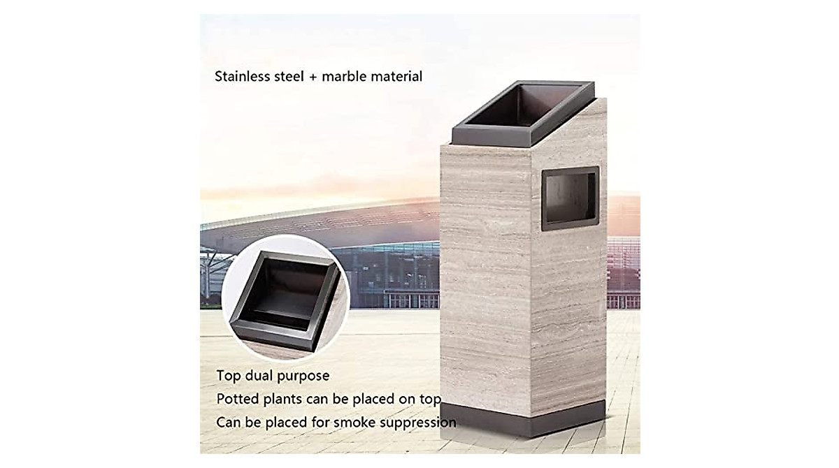 High-End Hotel Lobby Trash Can with Ashtray | Marble & Steel