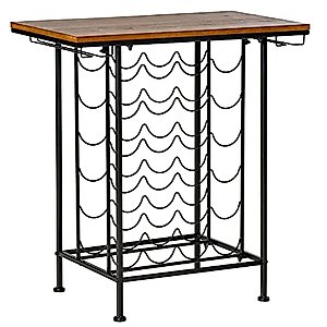 HOMCOM 24-Bottle Industrial Modern Wine Rack Table, Freestanding 6 Tier Wine Bottle Organizer with Glass Stemware Holder, Natural/Black