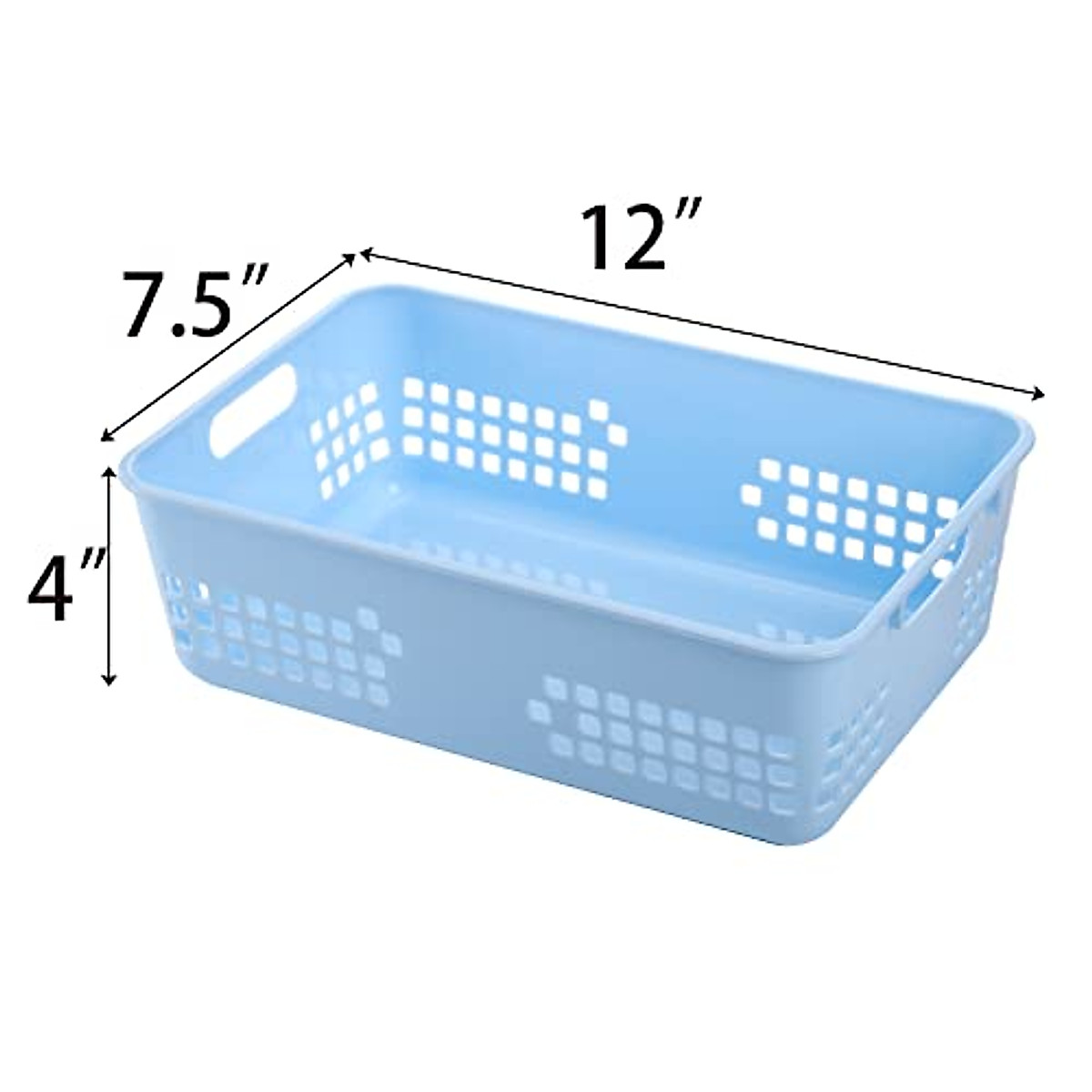 Jucoan 6 Pack Plastic Storage Basket, 12 x 7.5 x 4 Inch Large Colorful Classroom Organizer Bin, Shelf Drawer Organizer Tray with Handle for School, Classroom, Desktop, Drawer, Closet, Office, 3 Colors