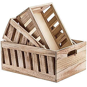 Nicunom Set of 3 Wood Nesting Crates with Handle, Rustic Wooden Decorative Crates, Wood Storage Crates, Wood Storage Boxes Containers for Display and Organization