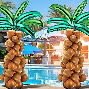 126 Pcs Coconut Palm Tree Leaves Balloons Hawaiian Balloons Set, 16 Pcs Palm Tree Balloon and 110 Brown Birthday Balloon Luau Party Decorations for Summer Tropical Weeding Baby Shower Supplies Gifts